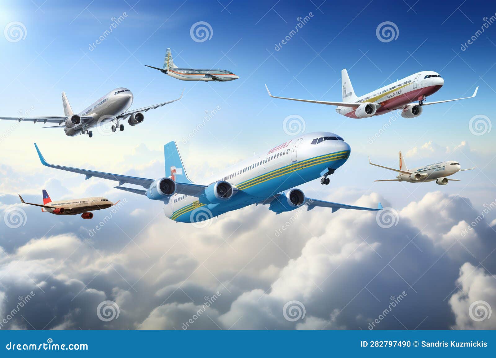 Many Modern Airplane Models. Generative AI Stock Illustration ...