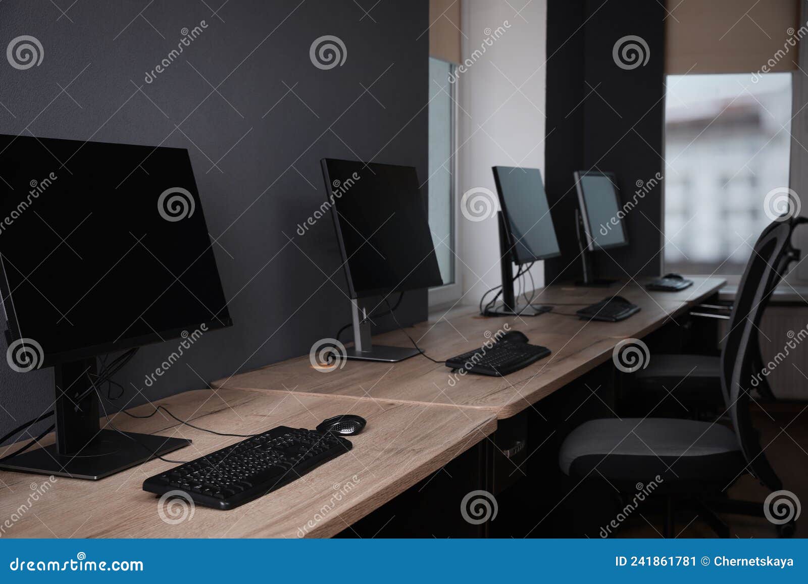 Many Modern Computers in Open Space Office Stock Image - Image of grey ...