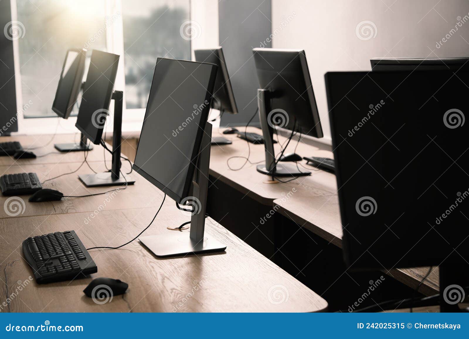 Many Modern Computers in Open Space Office Stock Image - Image of ...