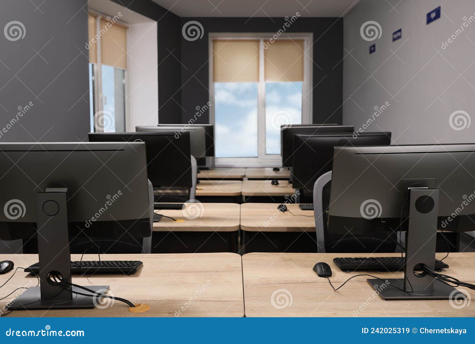 Many Modern Computers in Open Space Office Stock Image - Image of chair ...