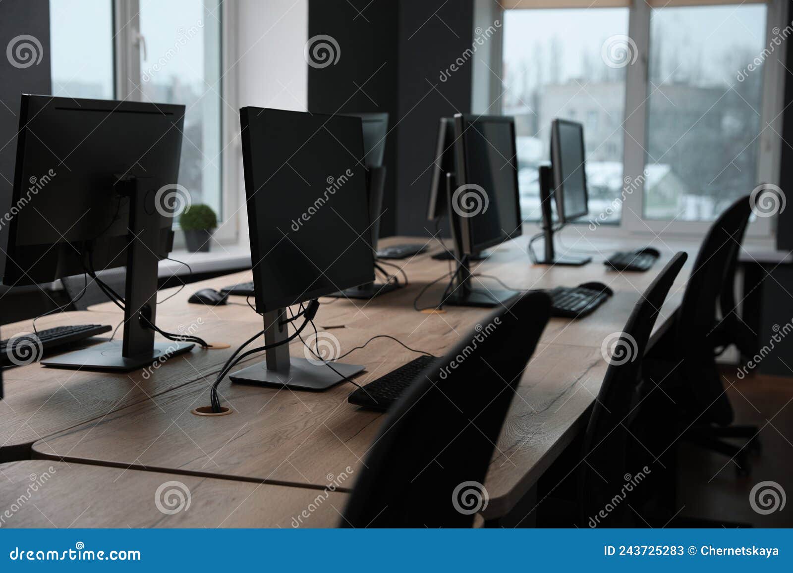Many Modern Computers in Open Space Office Stock Image - Image of group ...