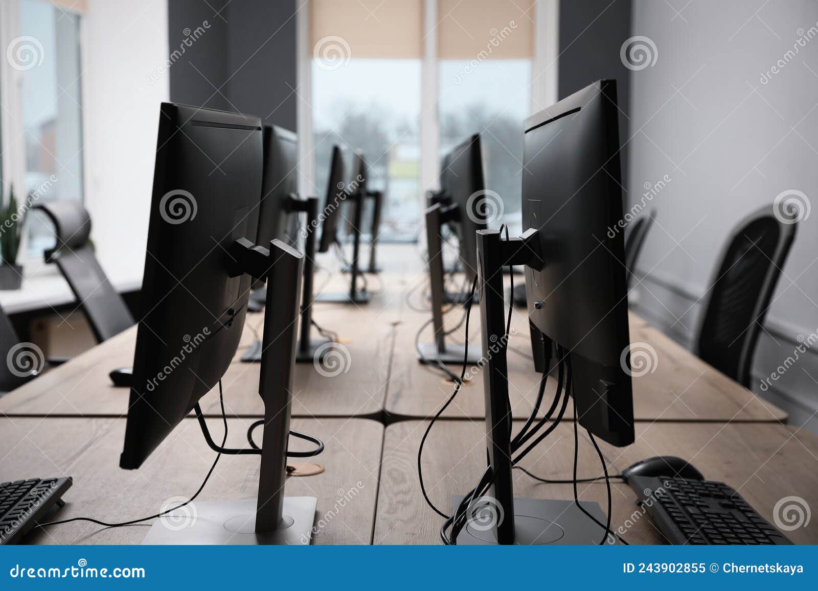 Many Modern Computers in Open Space Office Stock Image - Image of class ...