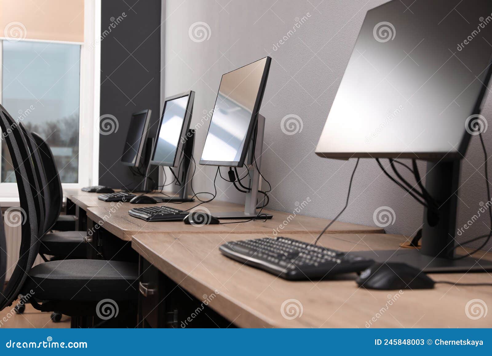 Many Modern Computers in Open Space Office Stock Image - Image of ...