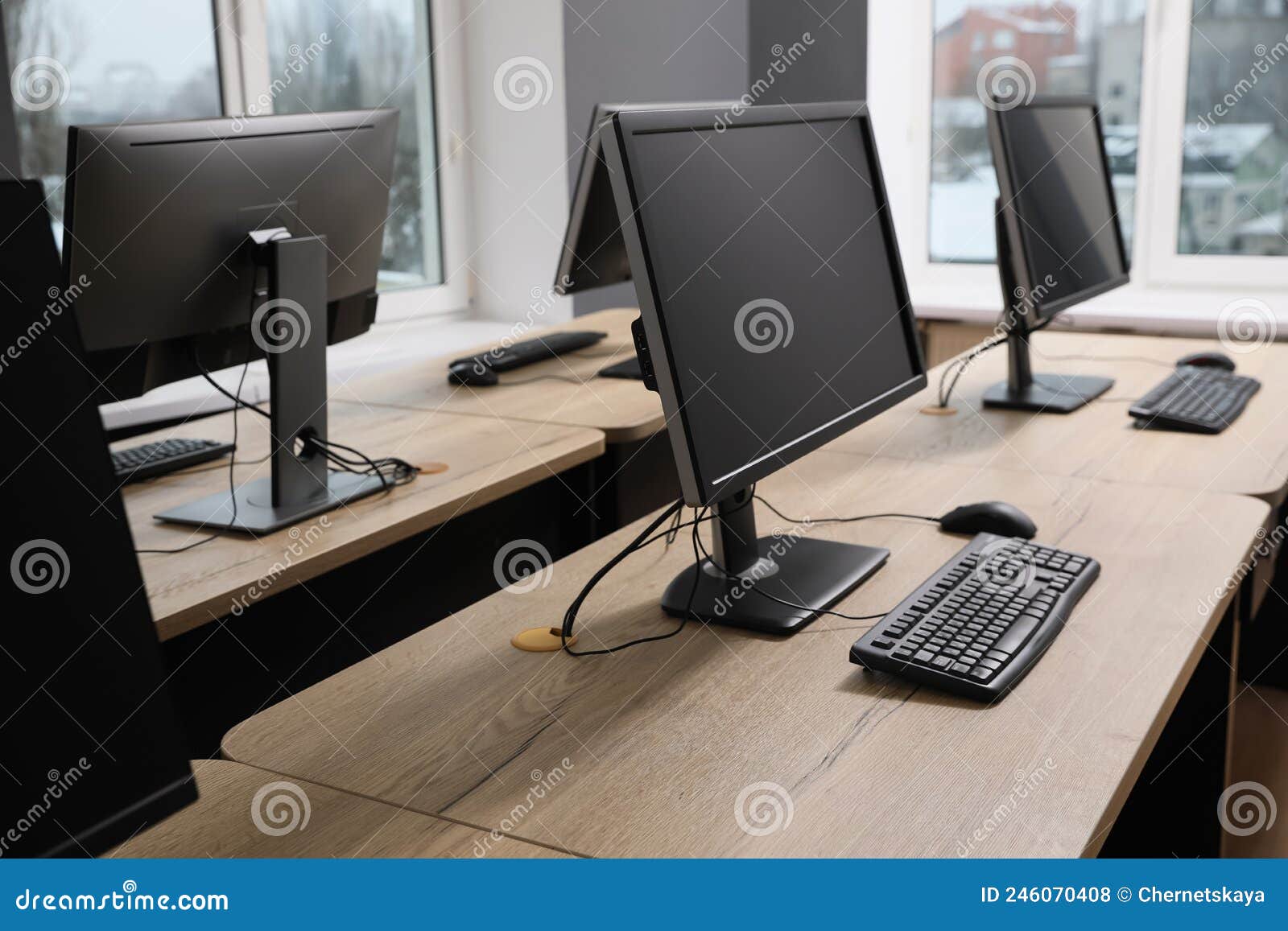 Many Modern Computers in Open Space Office Stock Photo - Image of desk ...