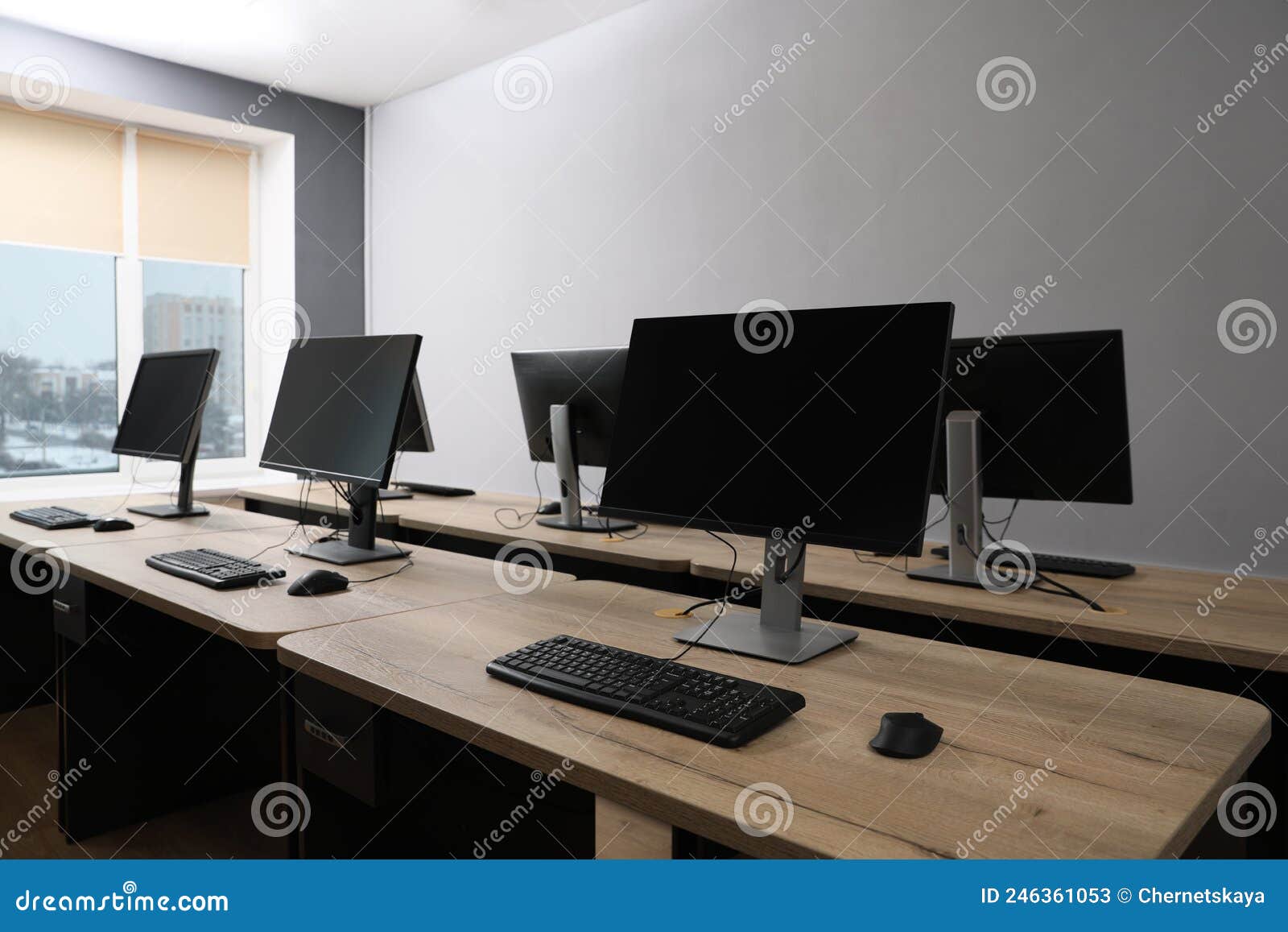 Many Modern Computers in Open Space Office Stock Image - Image of empty ...