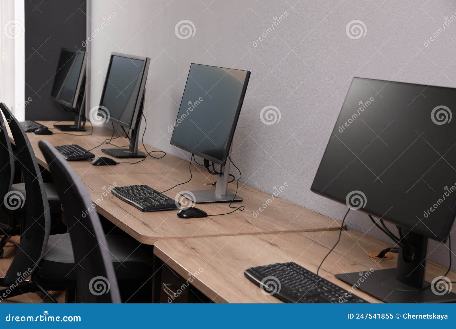Many Modern Computers in Open Space Office Stock Image - Image of room ...