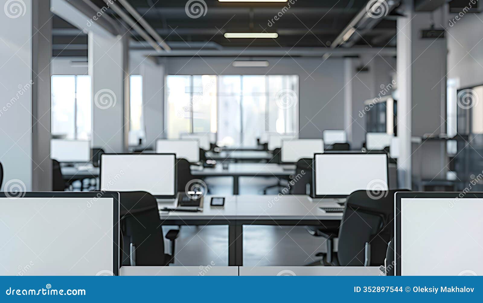 Many Modern Computers in Open Space Office Stock Photo - Image of ...