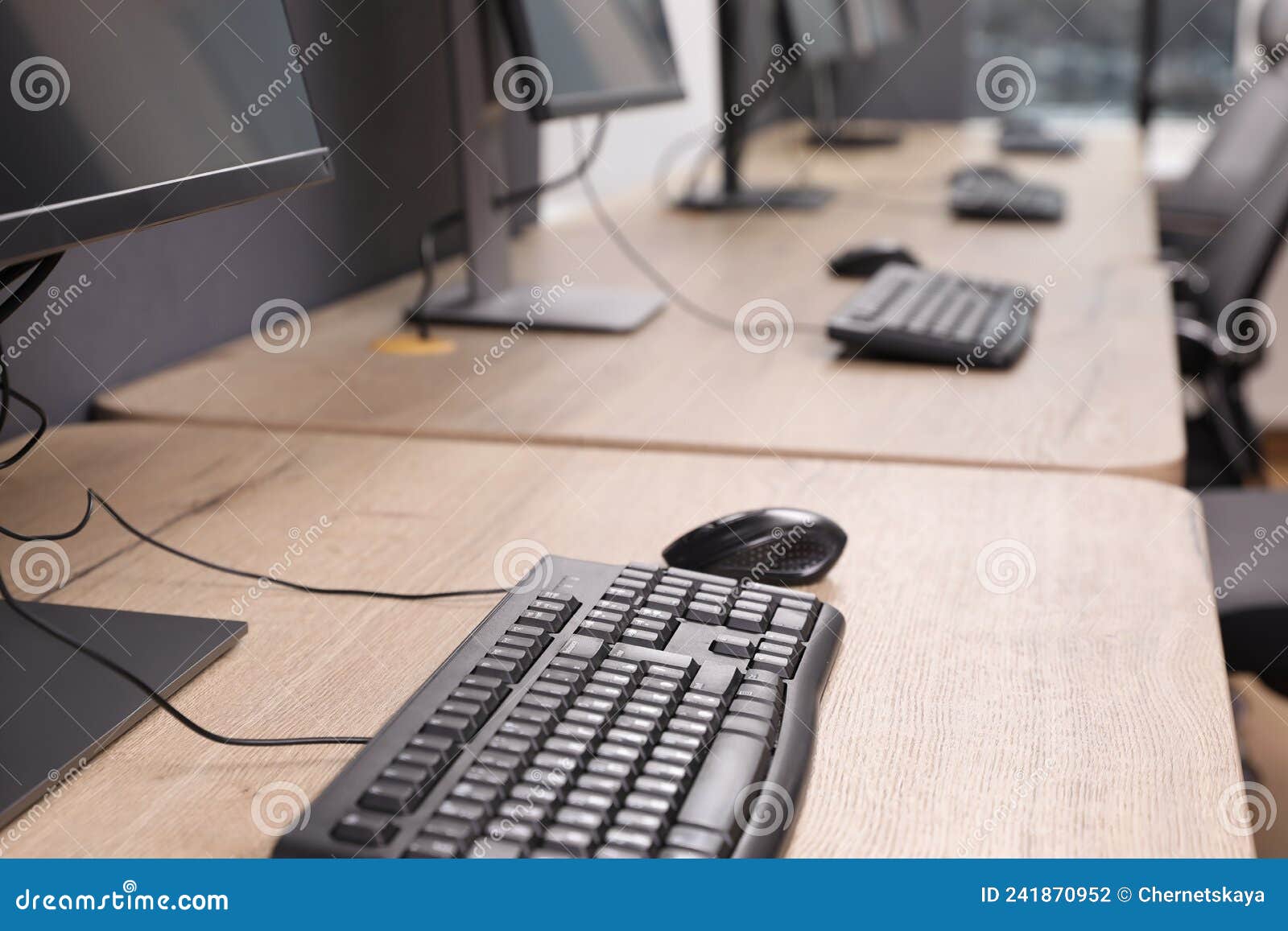 Many Modern Computers in Open Space Office, Closeup Stock Photo - Image ...