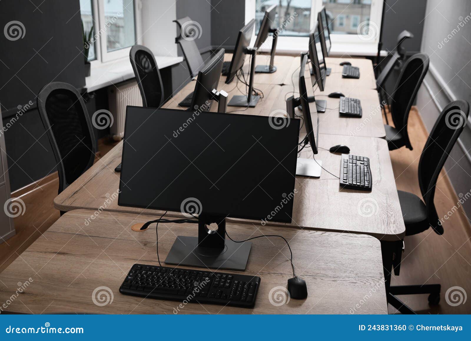 Many Modern Computers in Open Space Office Stock Photo - Image of ...
