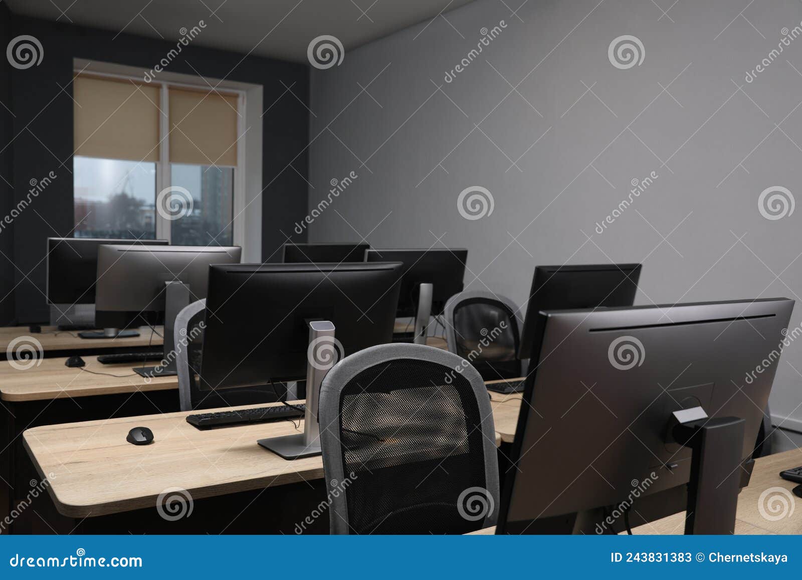 Many Modern Computers in Open Space Office Stock Image - Image of ...