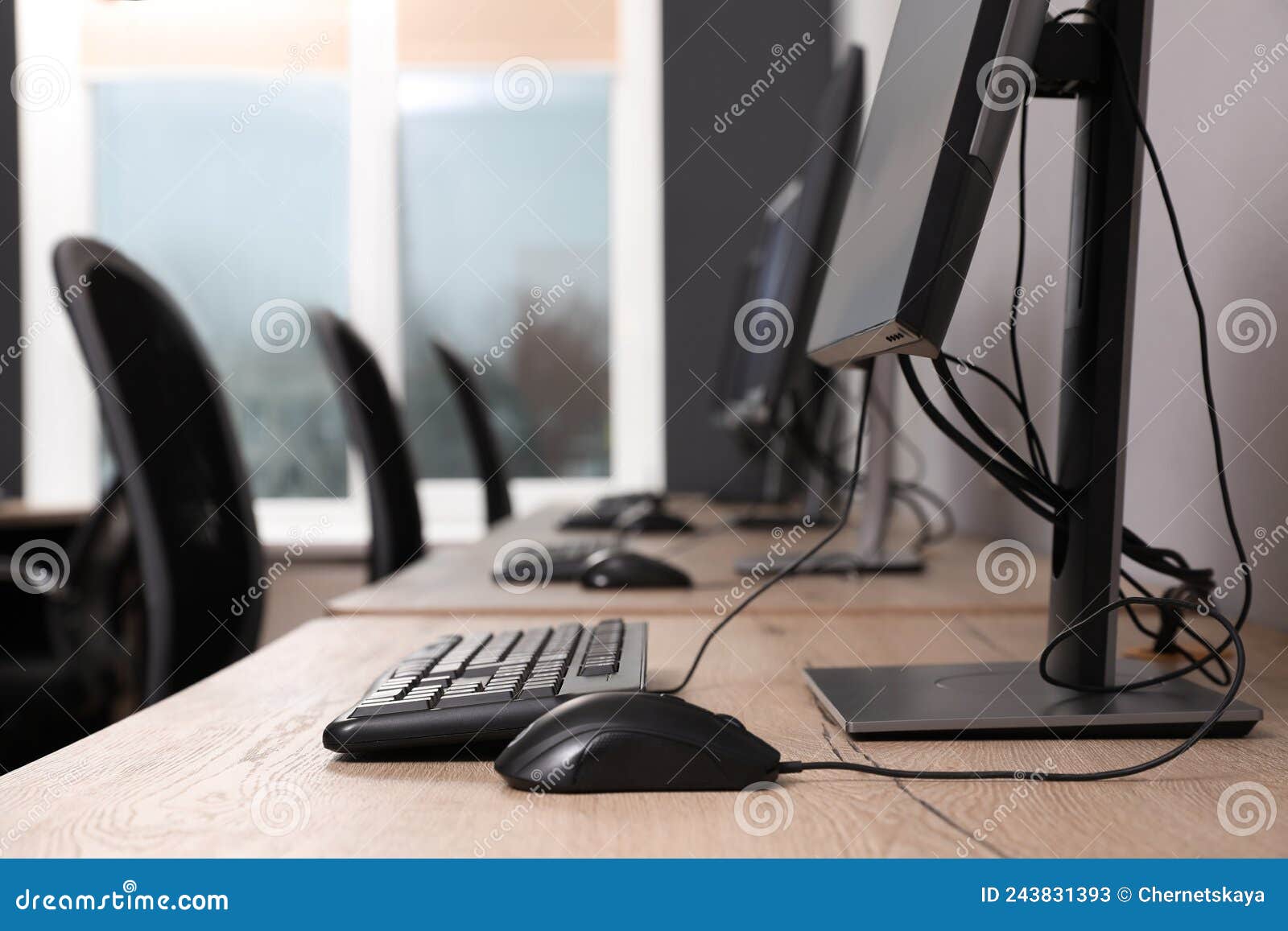 Many Modern Computers in Open Space Office Stock Image - Image of chair ...
