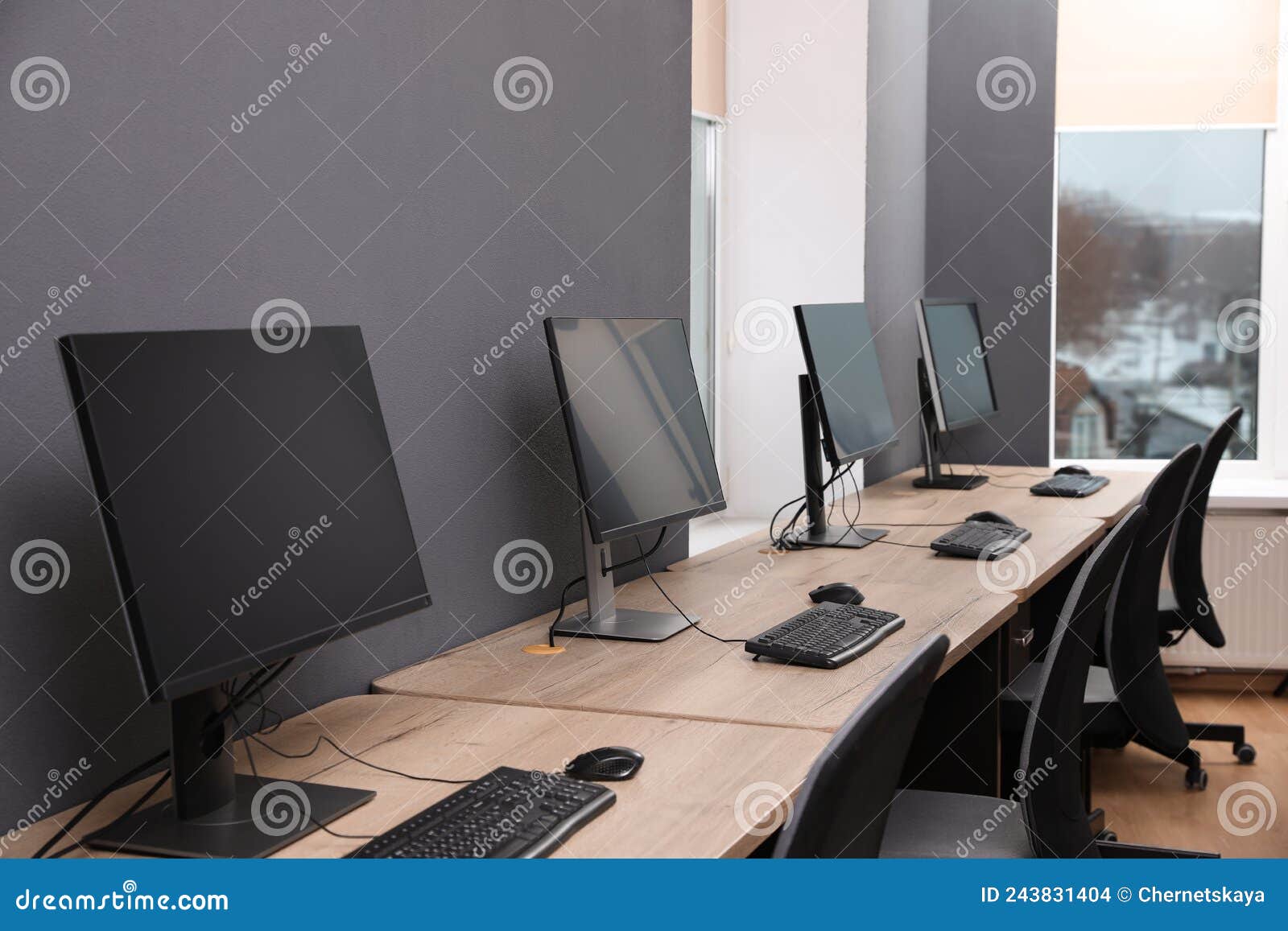 Many Modern Computers in Open Space Office Stock Photo - Image of chair ...