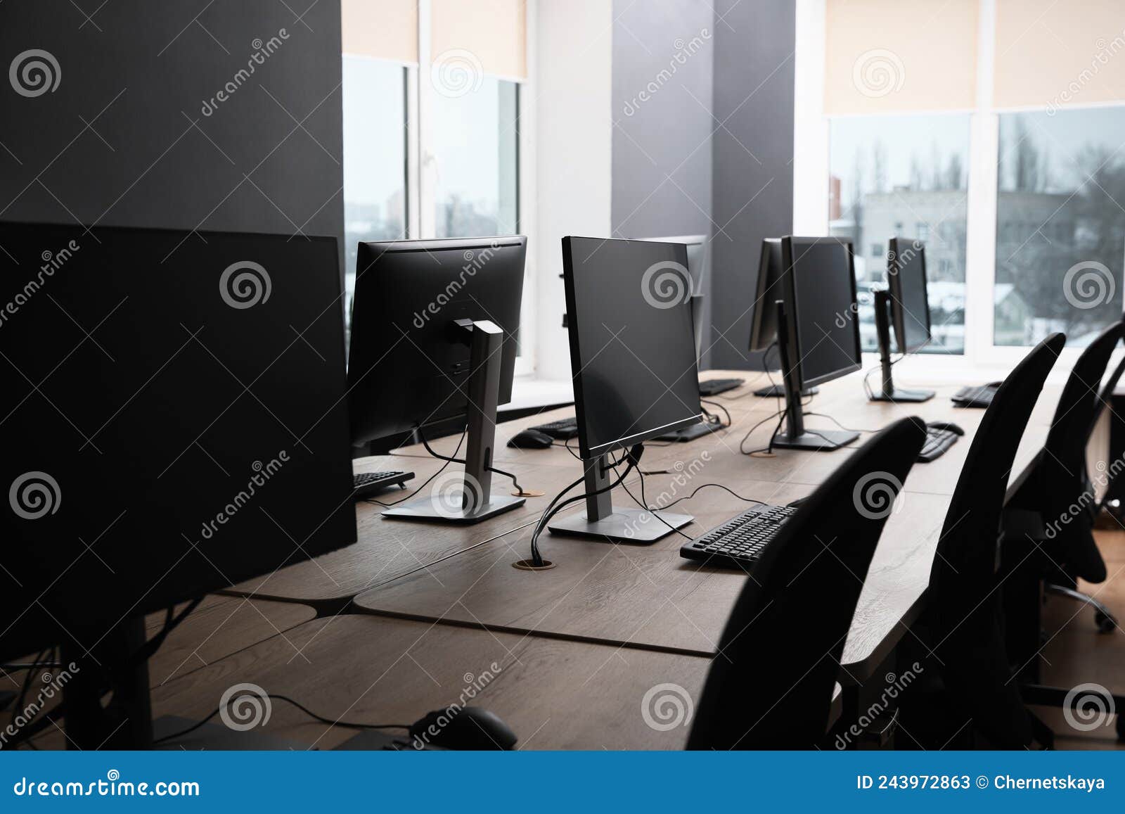 Many Modern Computers in Open Space Office Stock Image - Image of ...