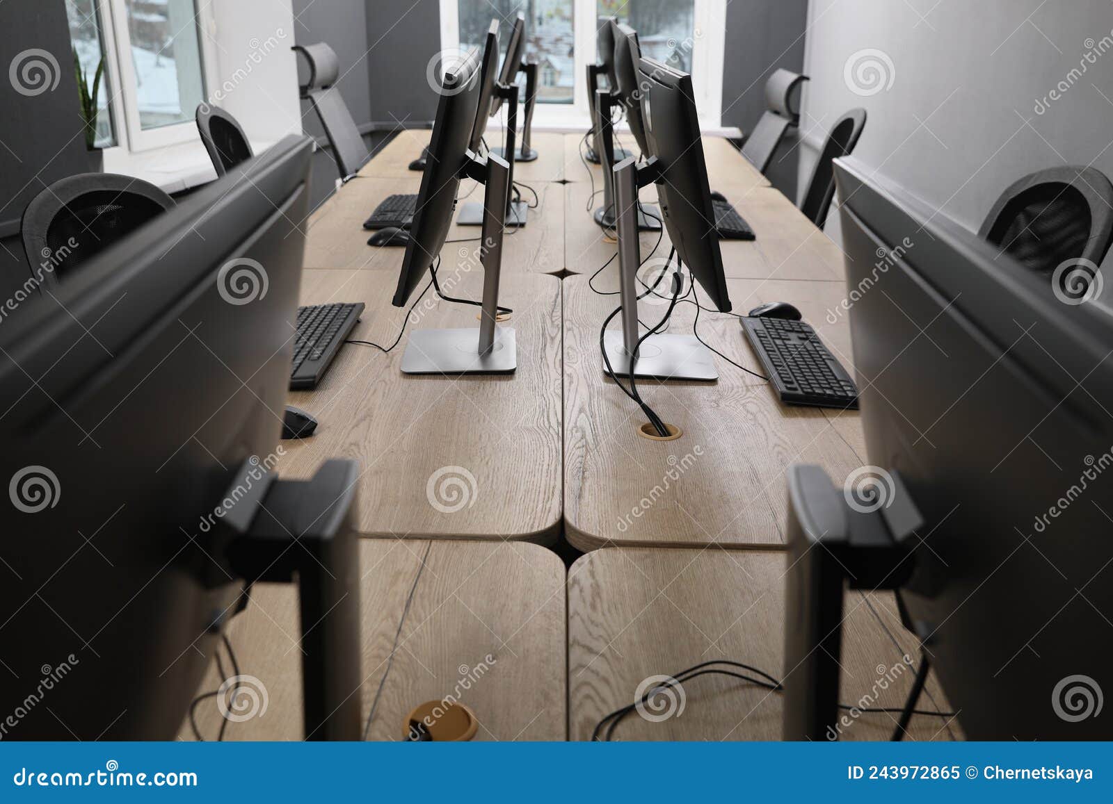 Many Modern Computers in Open Space Office Stock Image - Image of ...