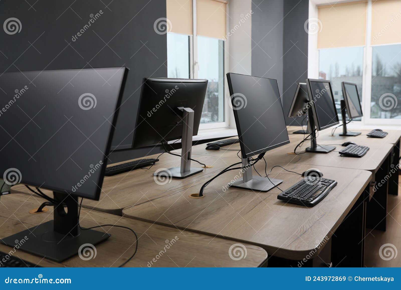 Many Modern Computers in Open Space Office Stock Image - Image of ...