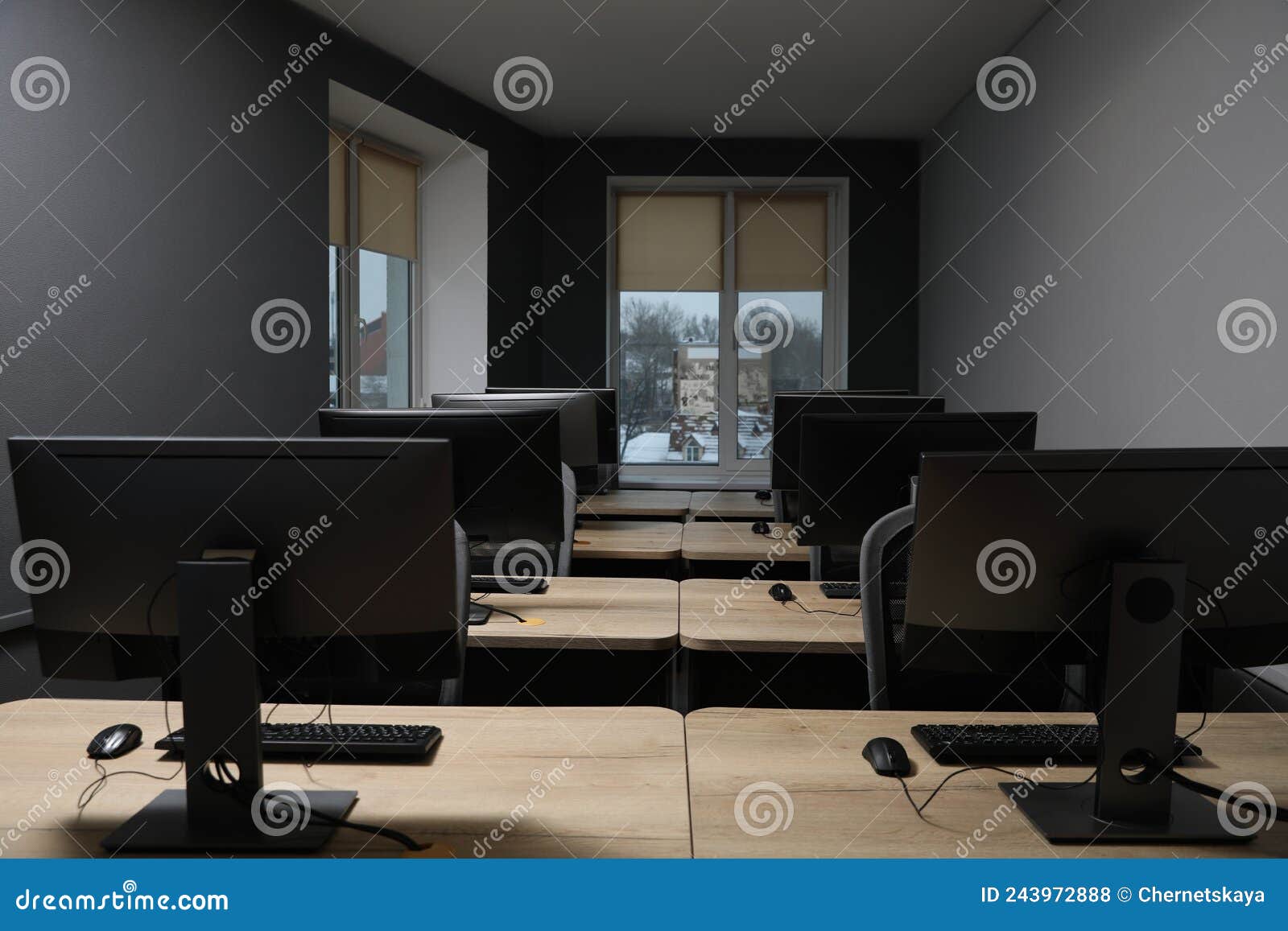 Many Modern Computers in Open Space Office Stock Photo - Image of open ...