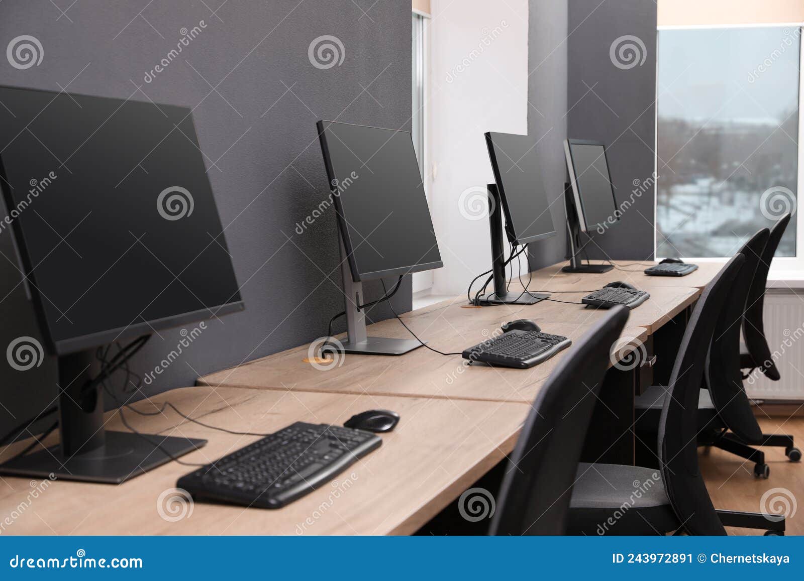 Many Modern Computers in Open Space Office Stock Image - Image of ...