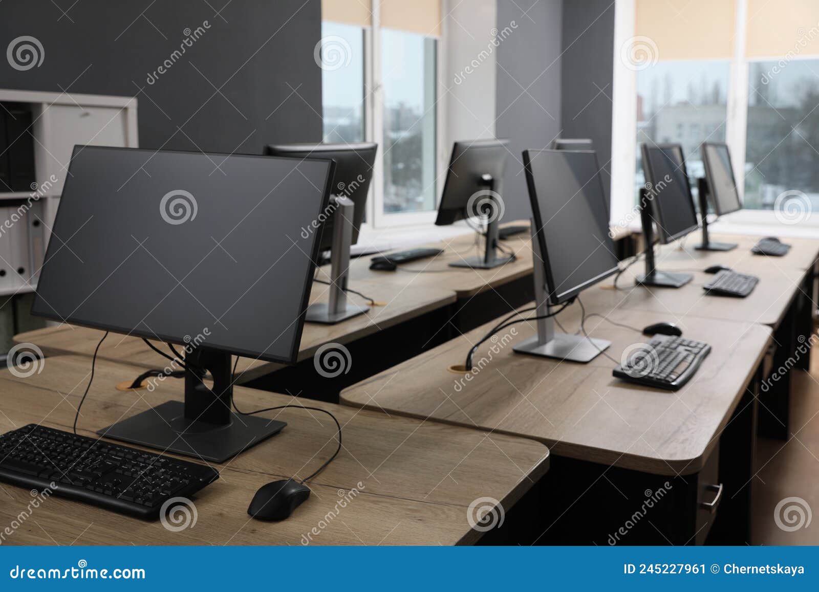 Many Modern Computers in Open Space Office Stock Image - Image of ...