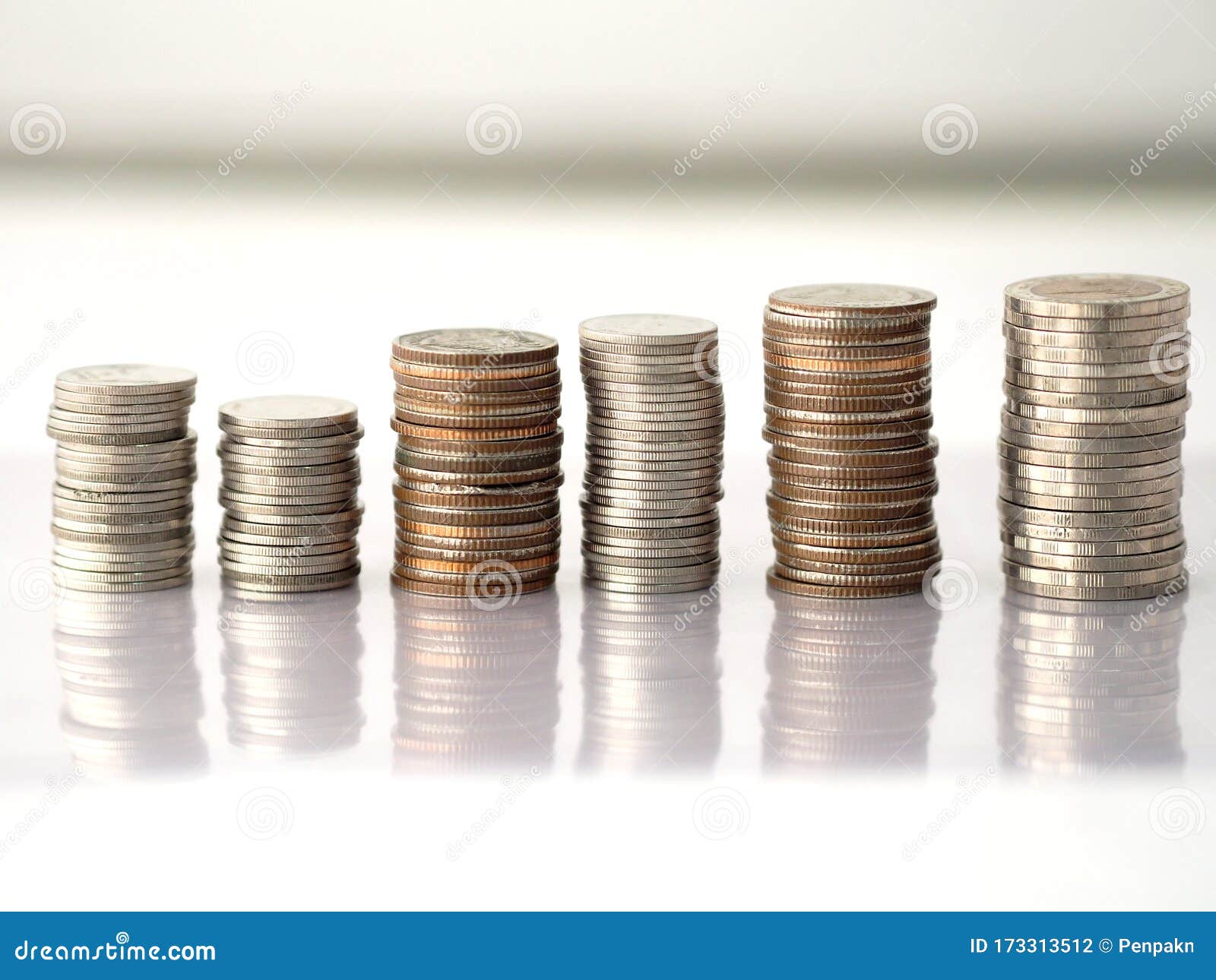 Many Money Coins are Stacked Orderly Reflection on the Ground with ...