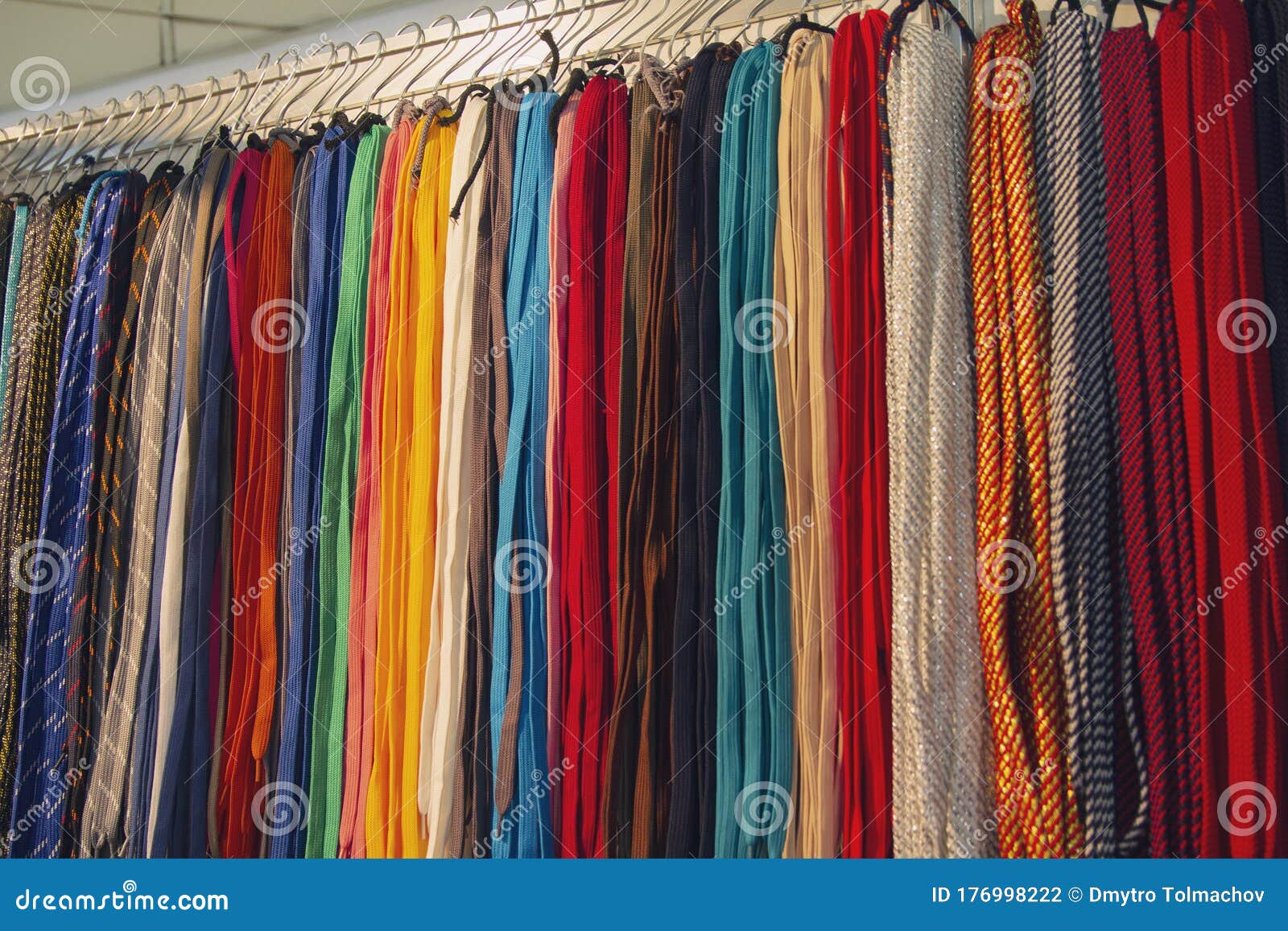 Many Multi-colored Laces in the Storefront Stock Photo - Image of ...
