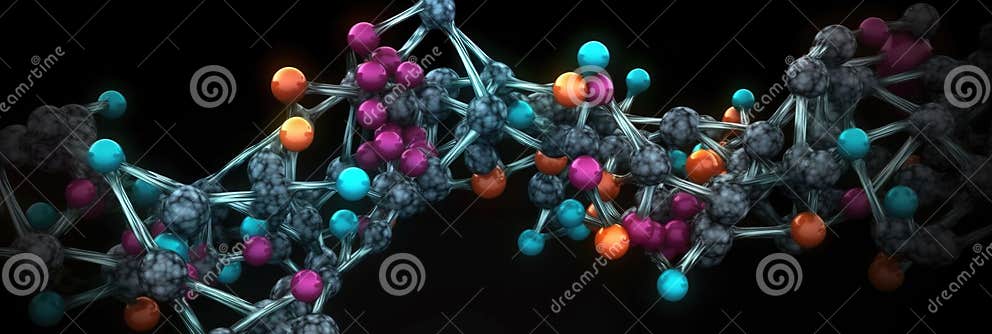Many Multi-colored Molecules on a Dark Background. Abstract Structure ...