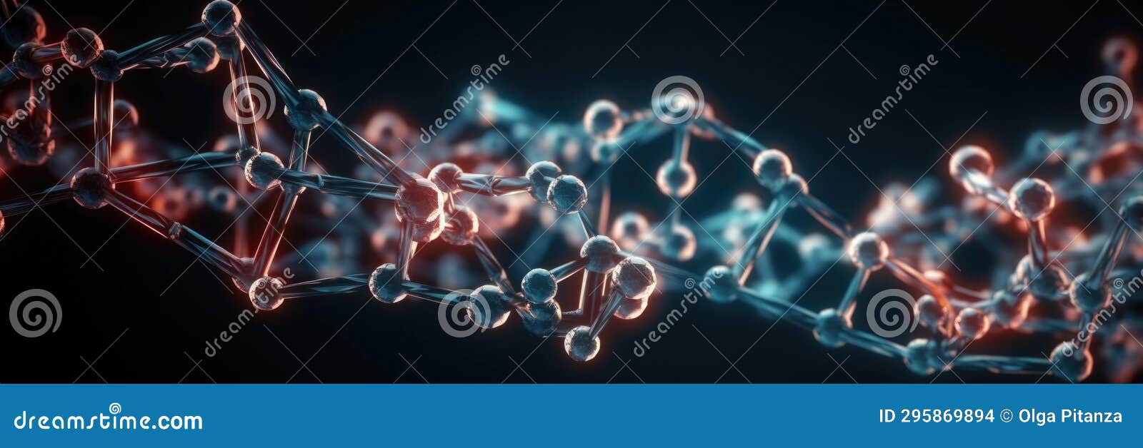 Many Multi-colored Molecules on a Dark Background. Abstract Structure ...