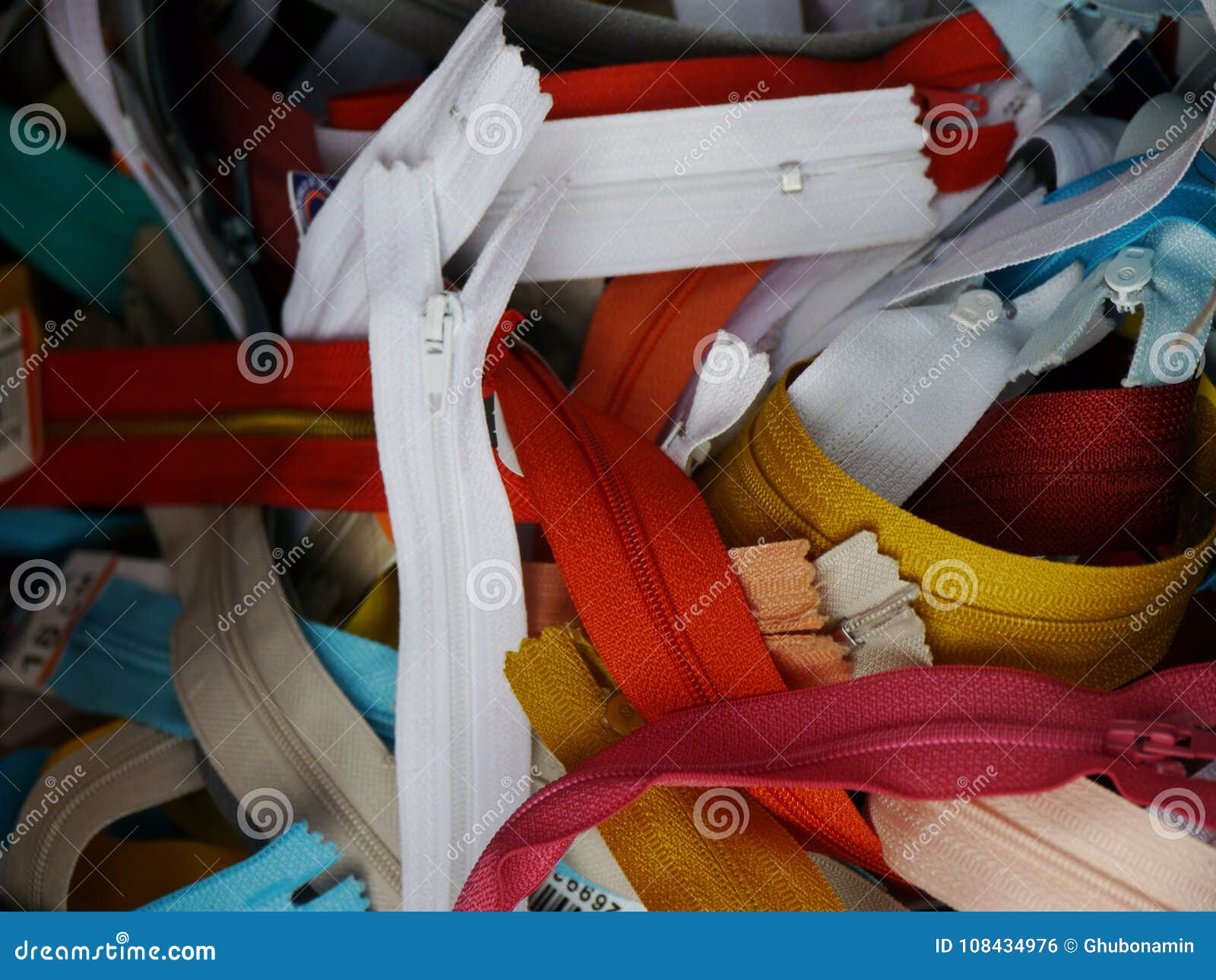 Multi coloured zips stock photo. Image of clothing, coloured - 108434976