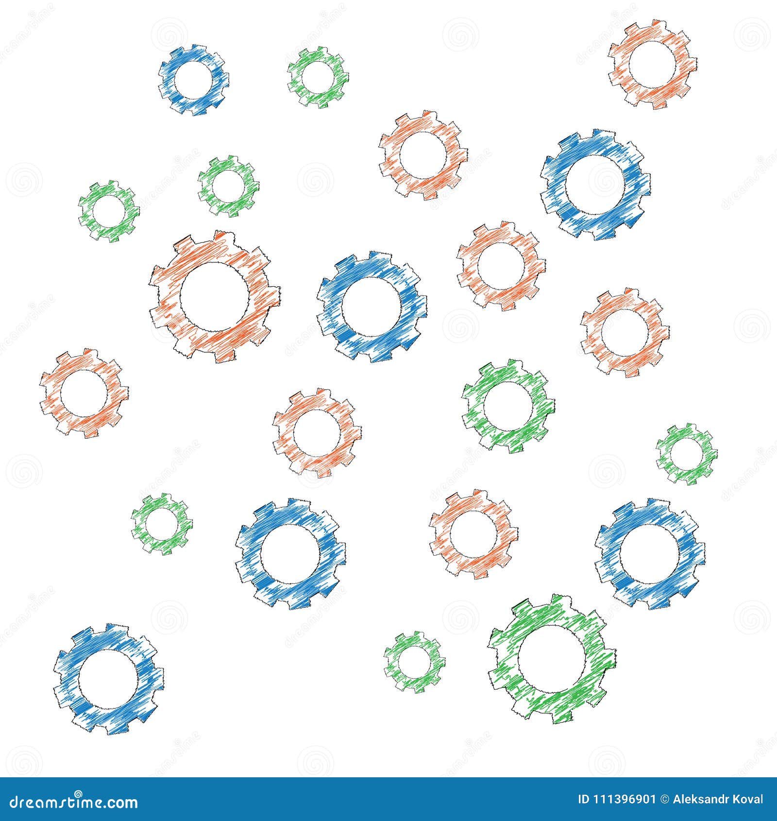 Many multicolored gears. stock illustration. Illustration of collection ...