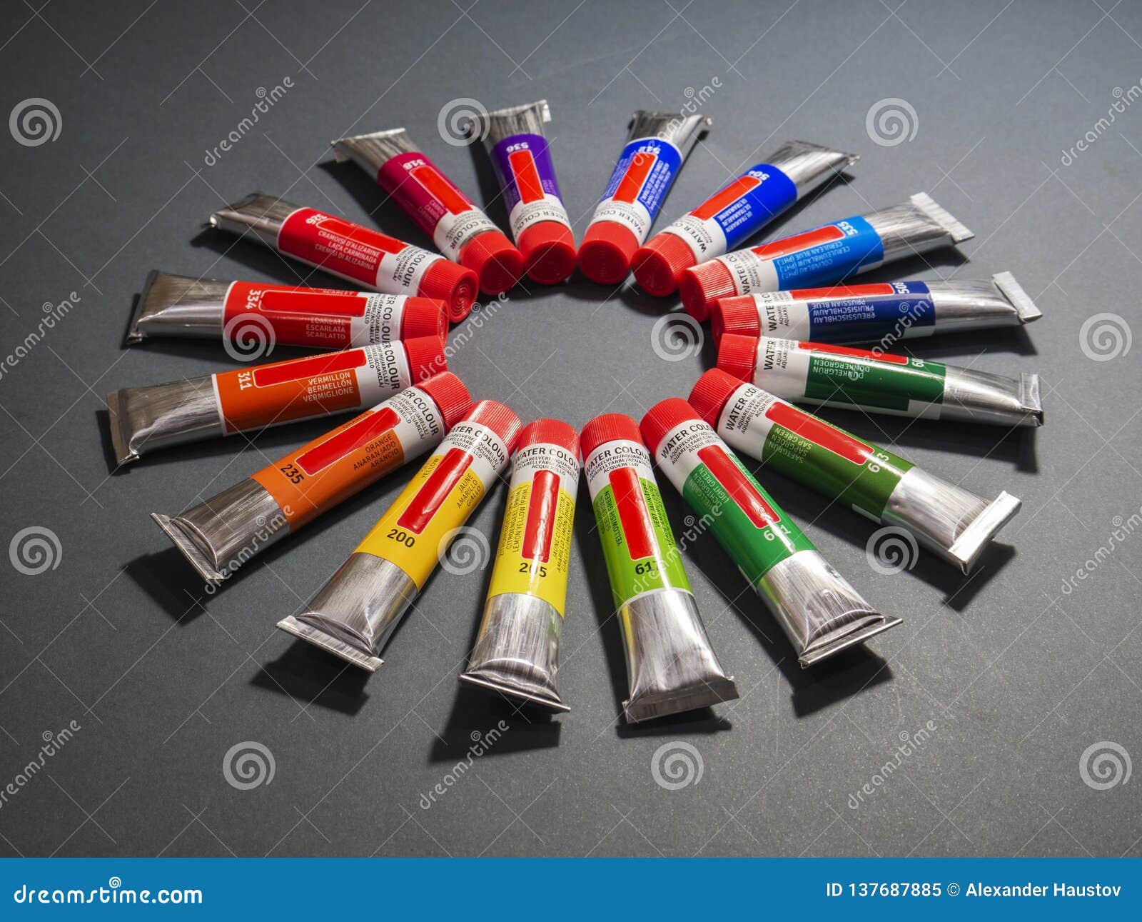 Many Multicolored Tubes with Watercolors Rainbow Colour Stock Image ...