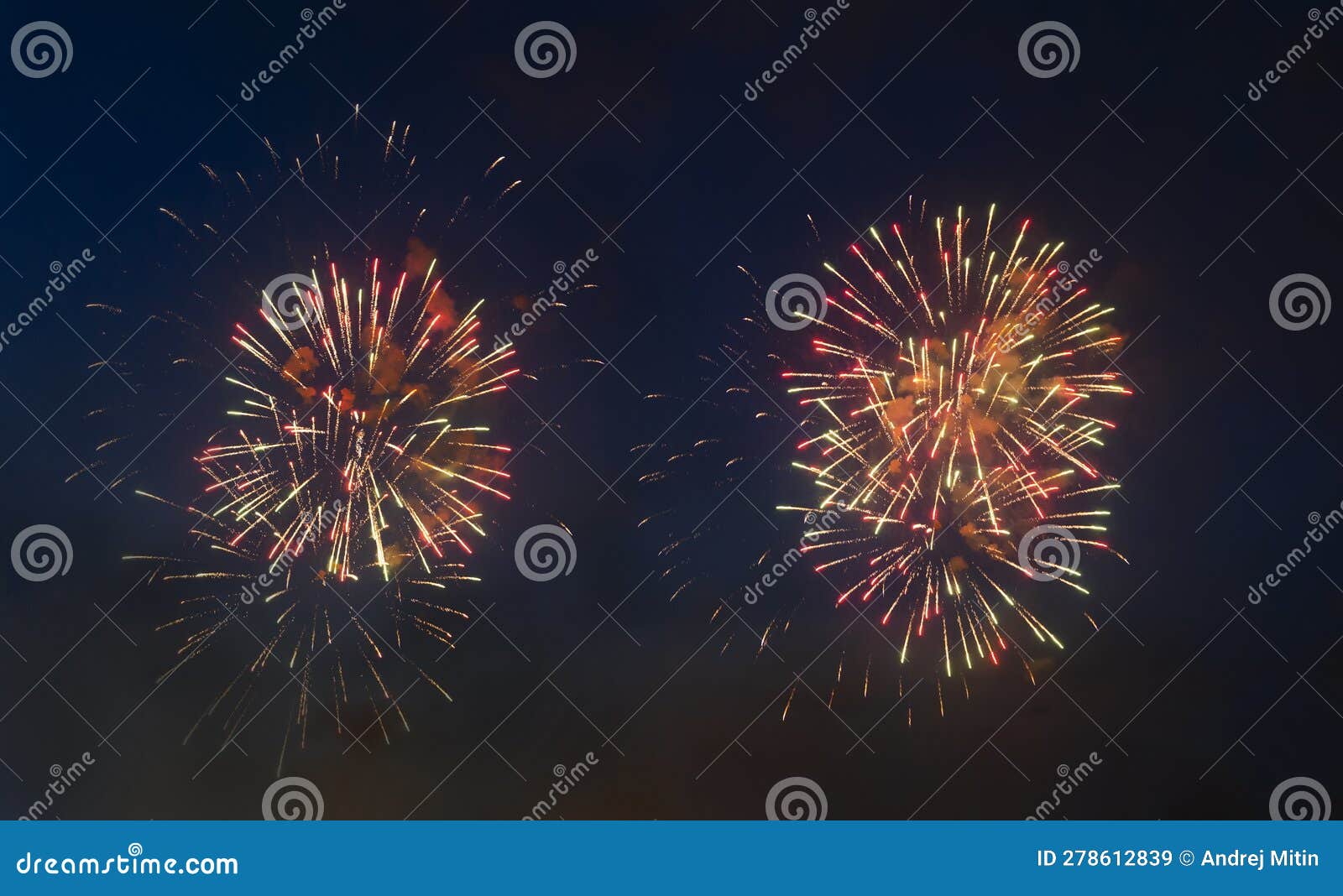 Many Multicolour Fireworks on Night Sky. Stock Image - Image of ...