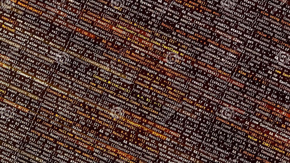 Many Narrow Lines Of Abstract Program Code Are Written Automatically On Black Background