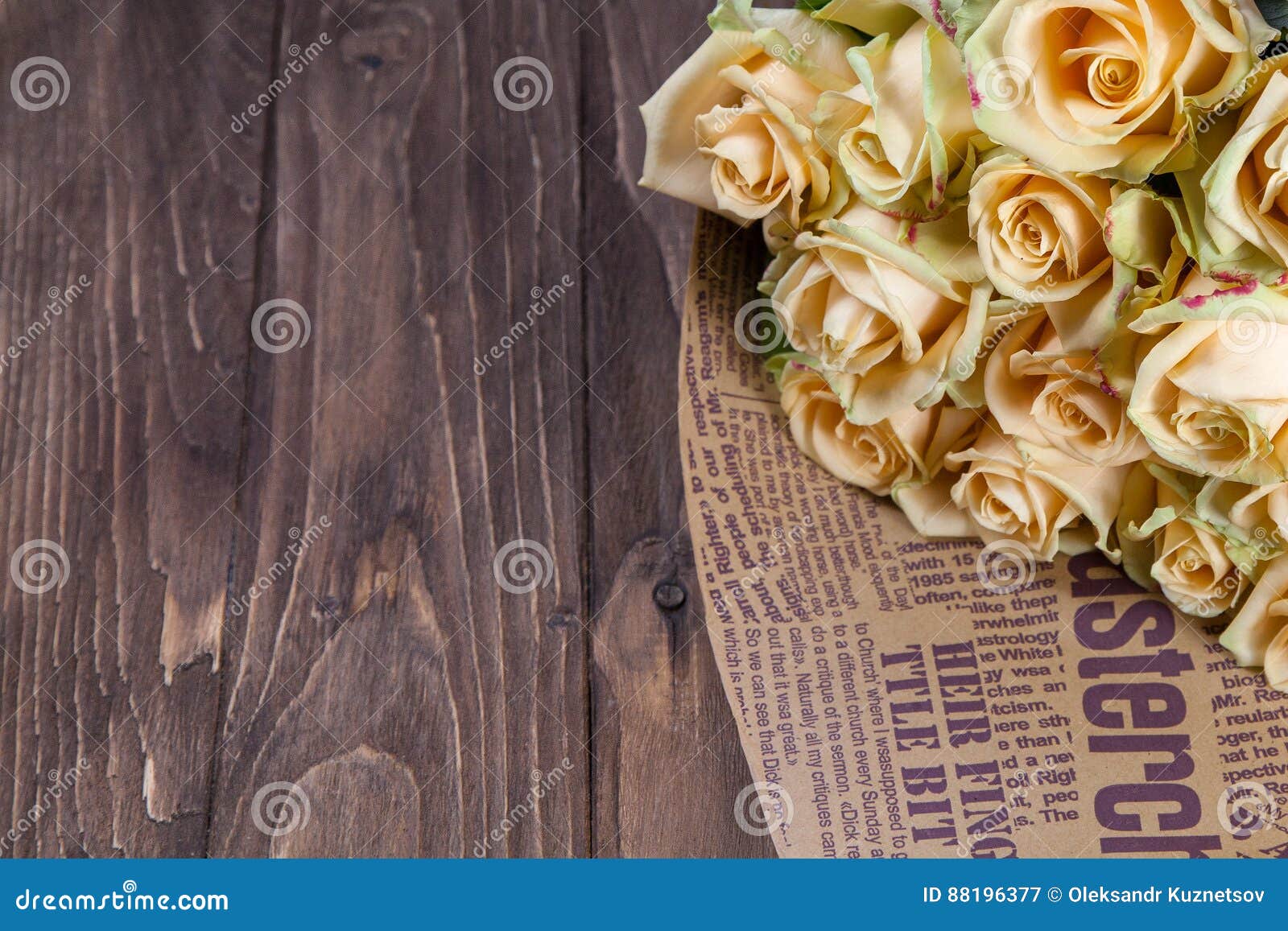 Many Natural Beige Roses Background on a Wooden Table Stock Image ...