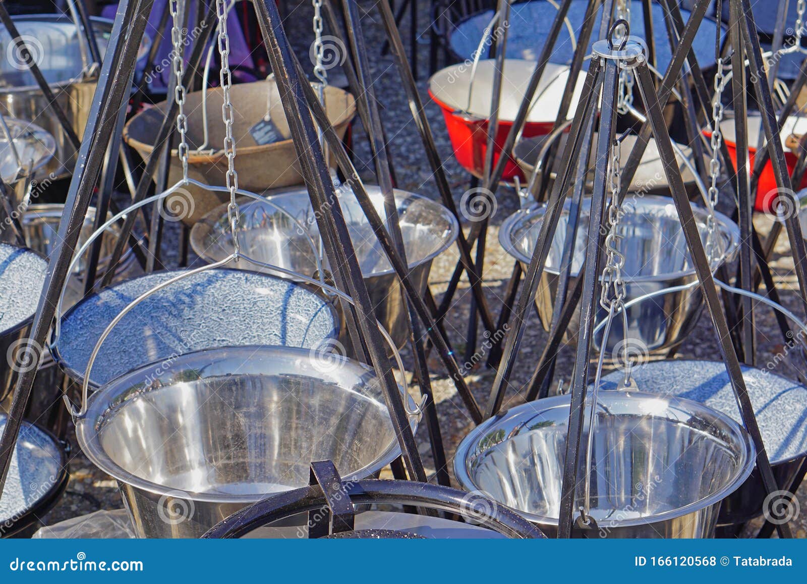 Cauldrons stock photo. Image of metal, chain, cauldron - 166120568