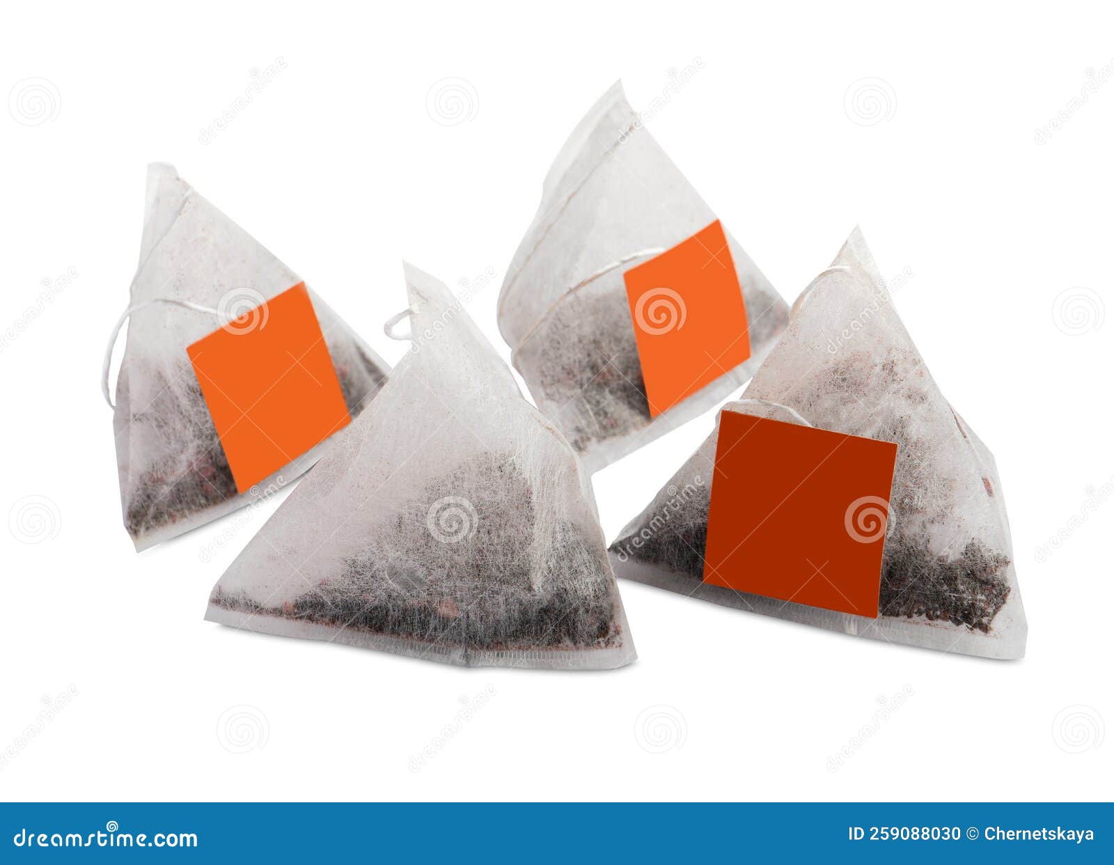 Many New Pyramid Tea Bags on White Background Stock Photo - Image of ...