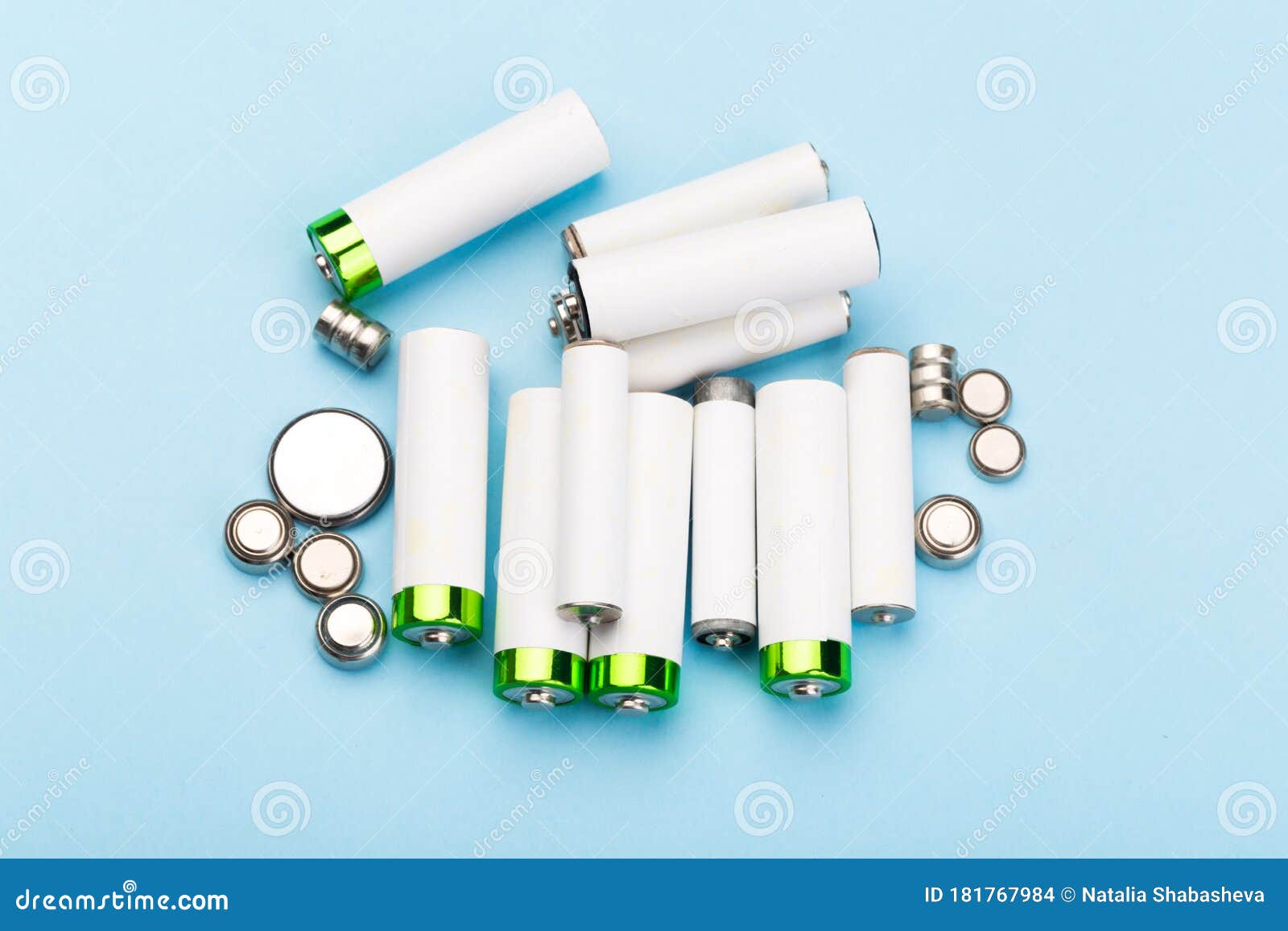 Many New and Used Batteries of Different Shapes, AA, Round Batteries on ...