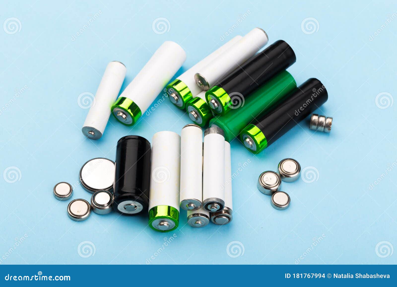 Many New and Used Batteries of Different Shapes, AA, Round Batteries on ...