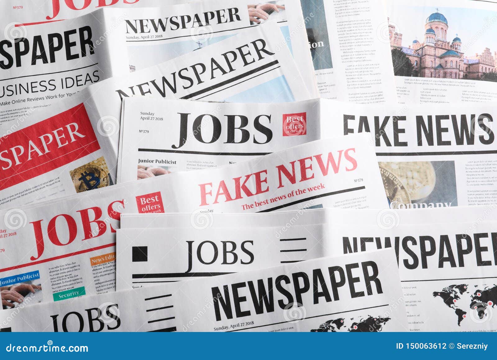 Many newspapers, closeup stock photo. Image of journalism - 150063612