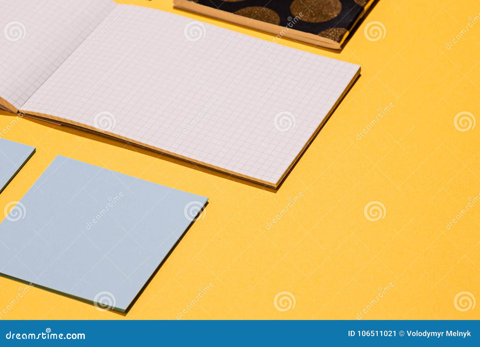 The Many Notebooks on Colored Table. Memo and Planning Concept. Stock ...