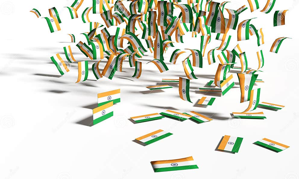 Many Notes and Flags from India are Falling Down Stock Illustration ...