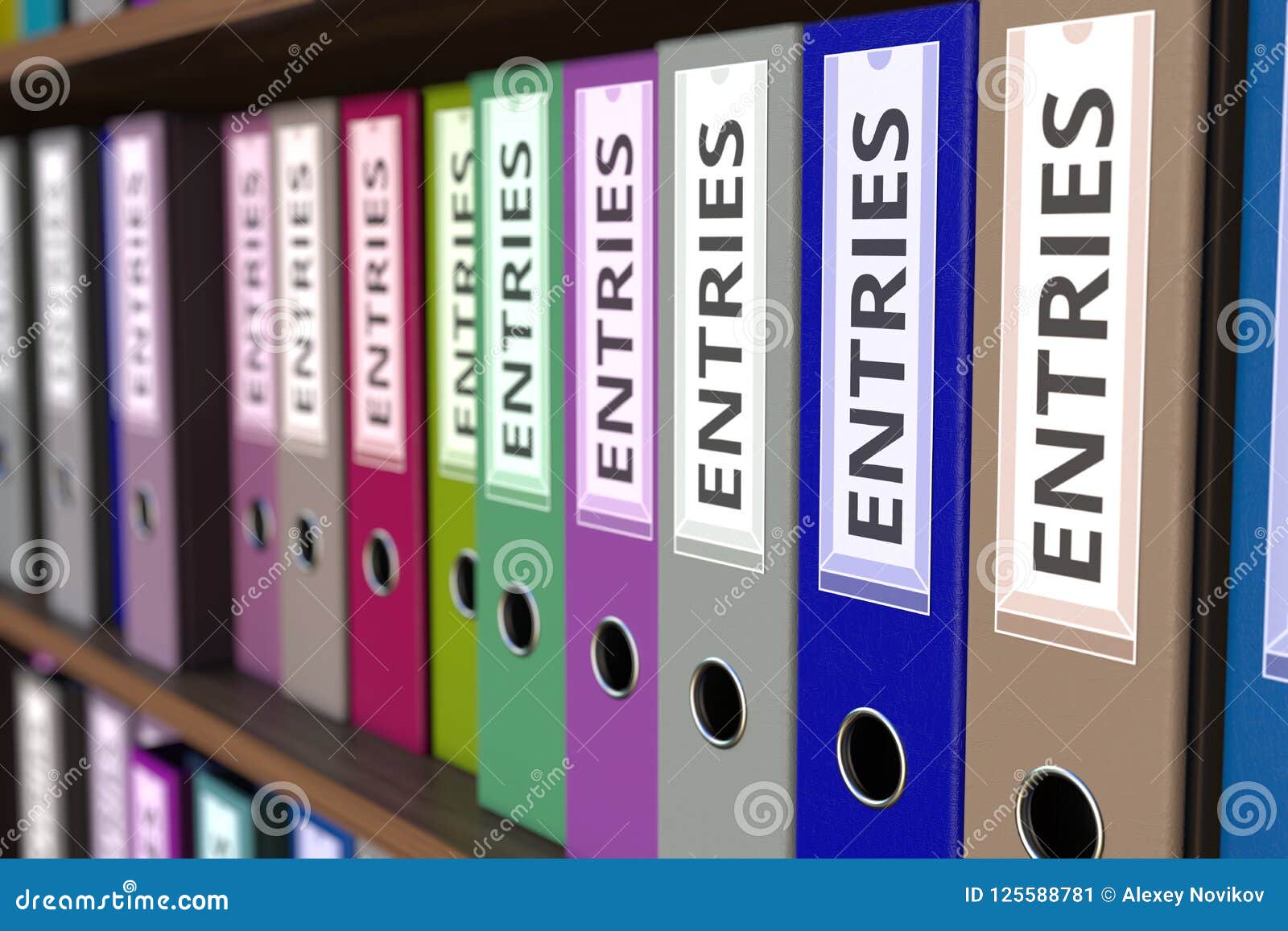 Many Office Binders with ENTRIES Inscription. 3D Rendering Stock ...