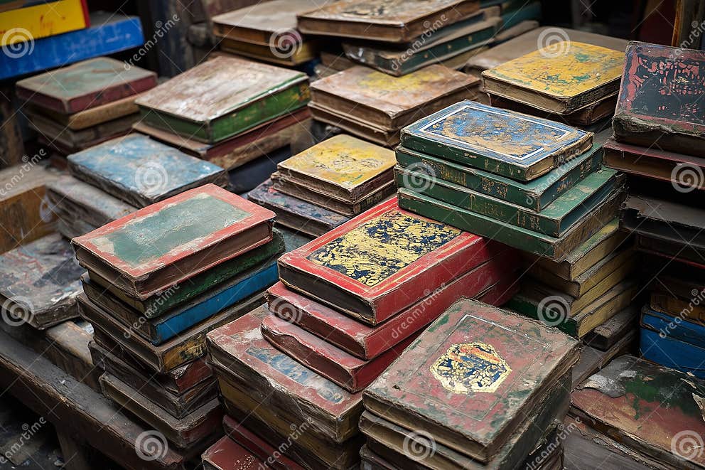Many Old Books Stacked in Close Frame, Stack of Aged and Worn Novels ...
