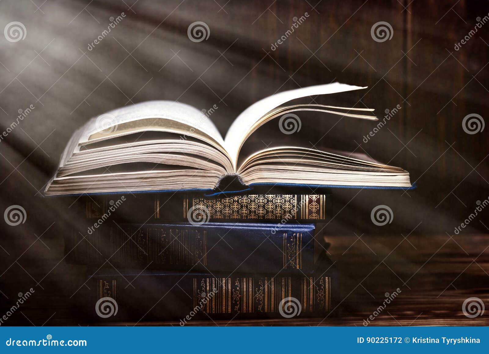 Many Old Books on Wooden Background. the Source of Information. Open ...