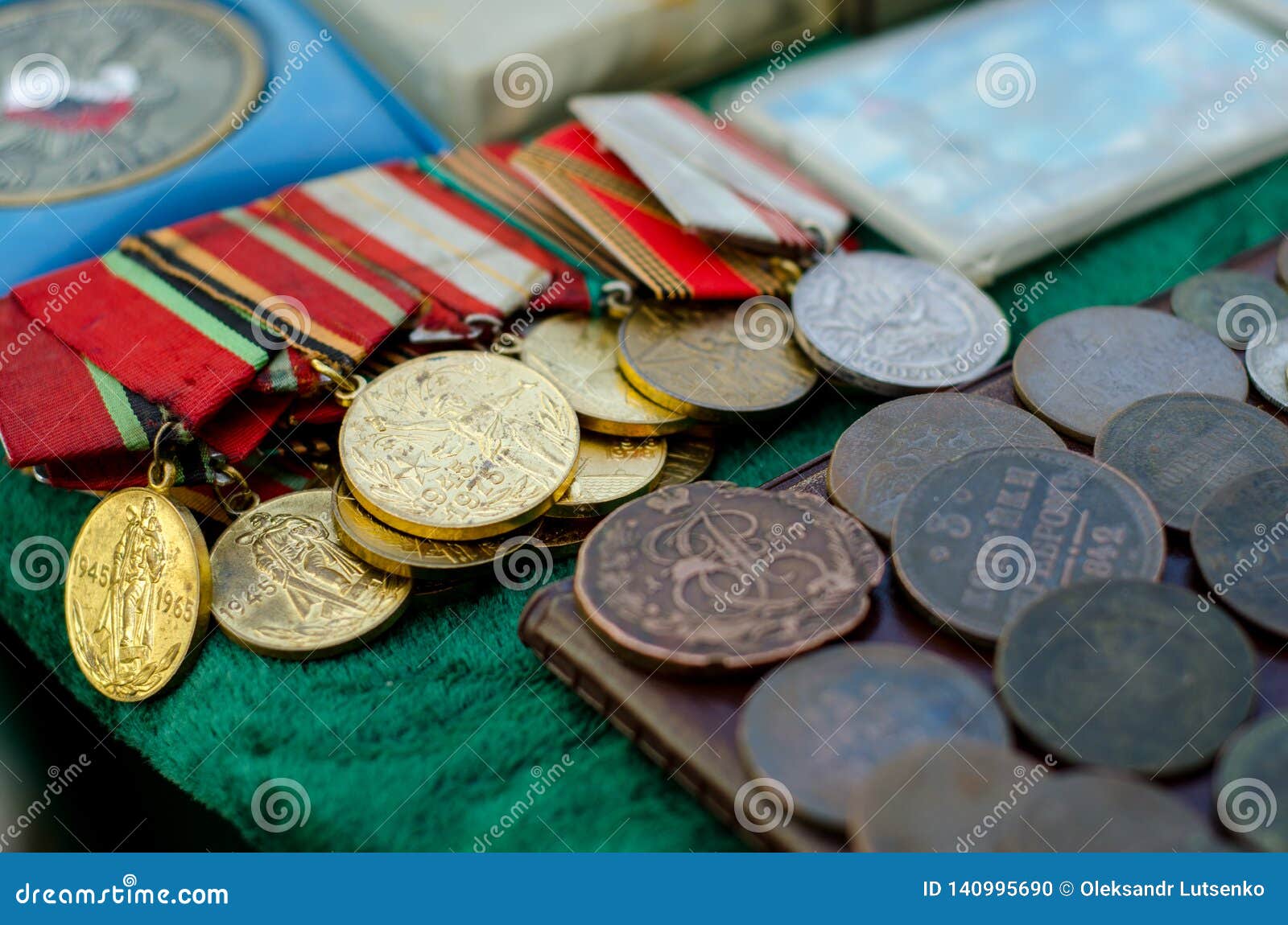 Many Old Different Coins and Different Medals Stock Photo - Image of ...