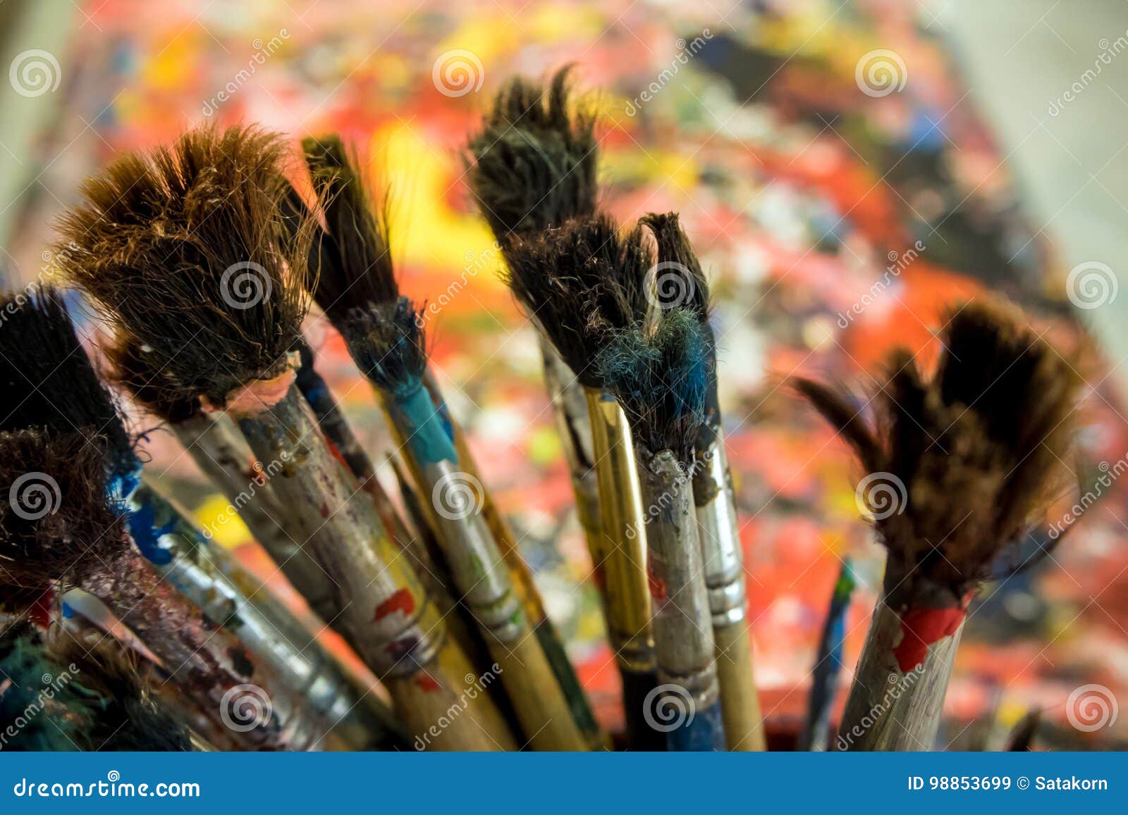 Old Paintbrush on Art Work Table Stock Image - Image of brush, texture ...