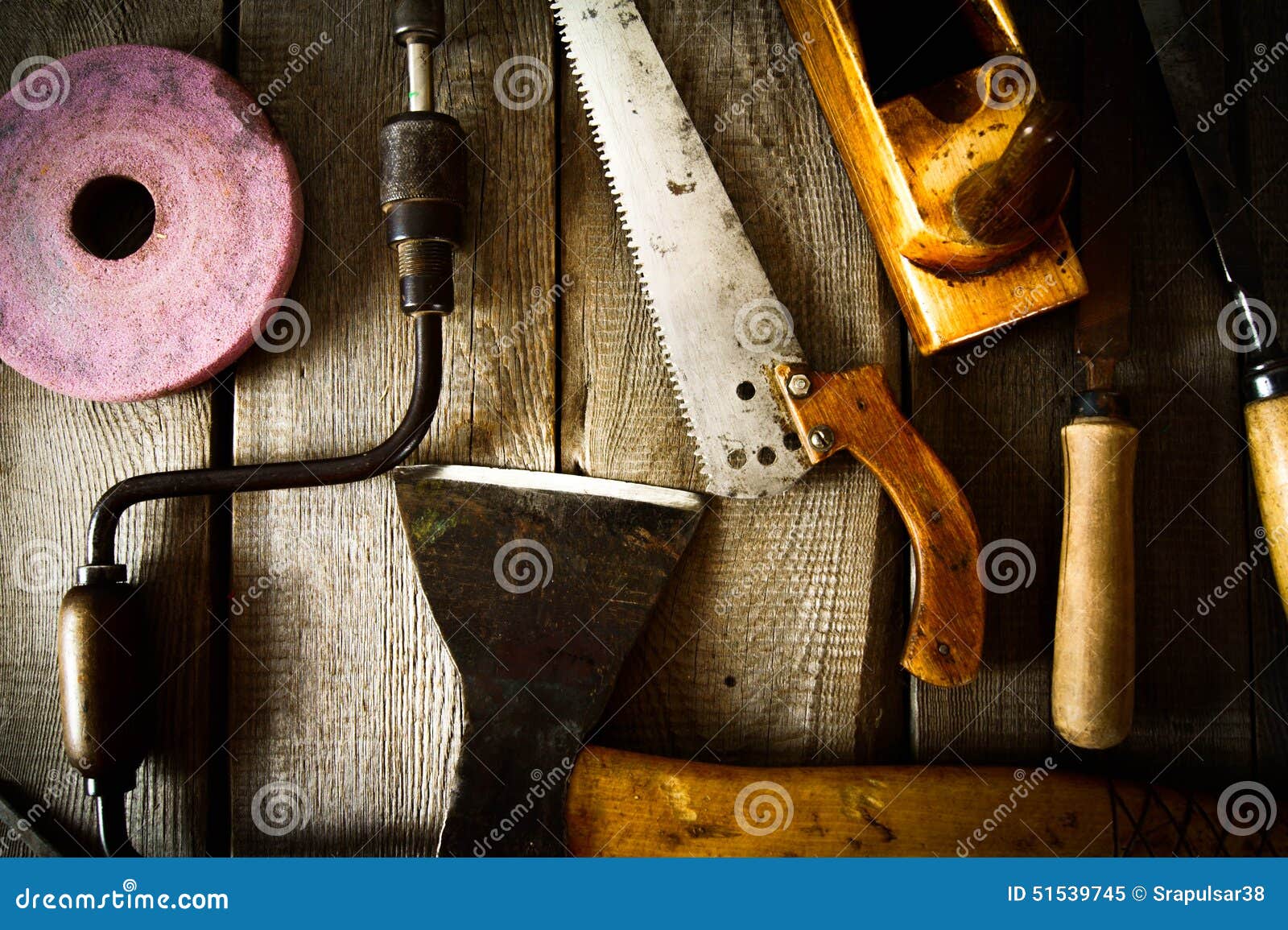 Many Old Working Tools ( Axe, Saw and Others) on a Stock Image - Image ...
