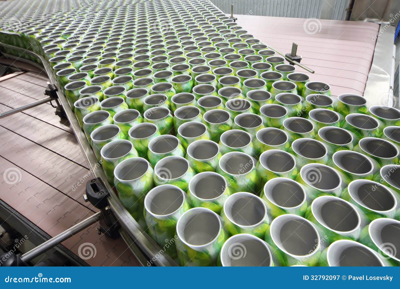 Many Open Green Cans for Drinks Move on Conveyor Stock Image - Image of ...