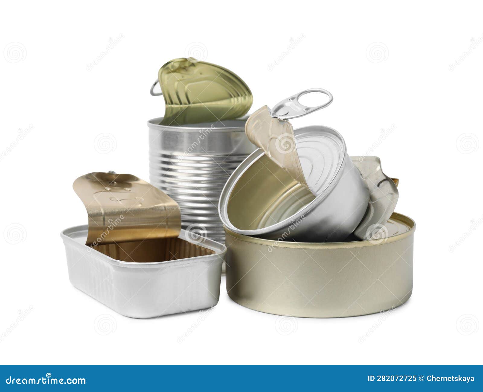 Many Open Tin Cans Isolated on White Stock Image - Image of packaging ...