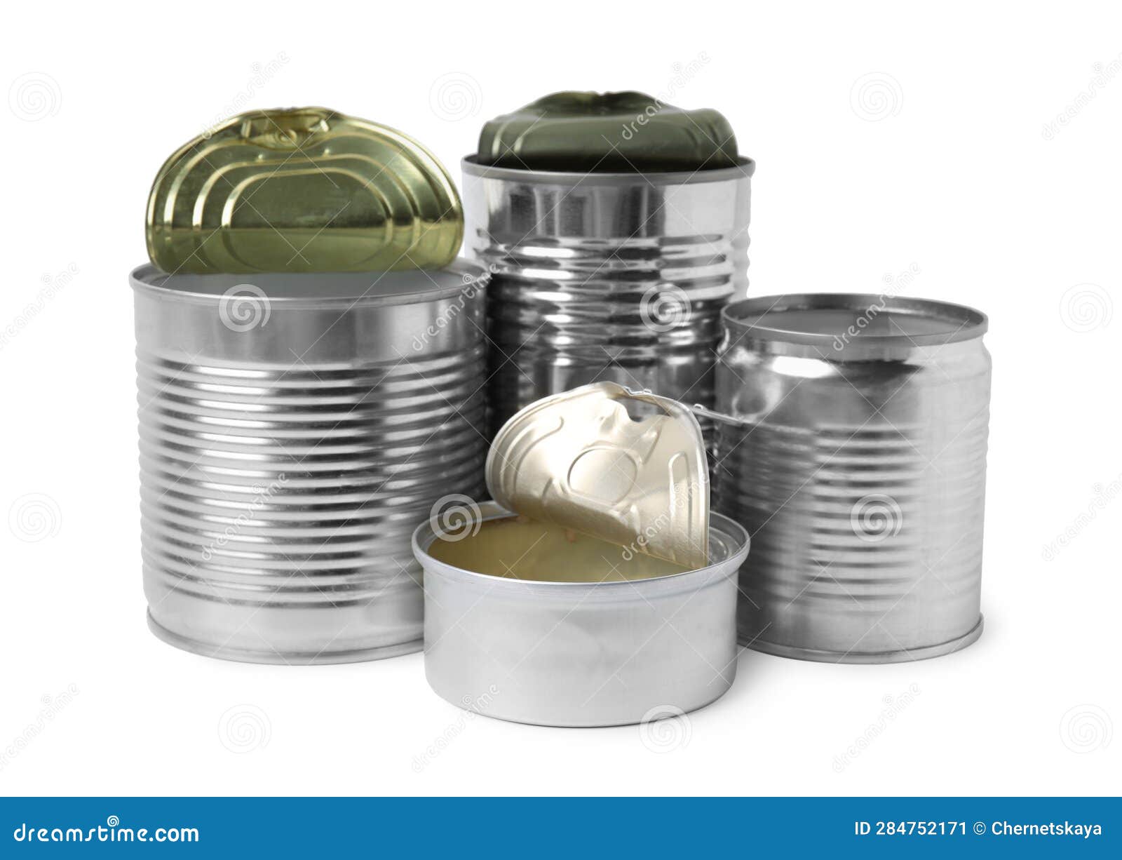 Many Open Tin Cans Isolated on White Stock Image - Image of package ...