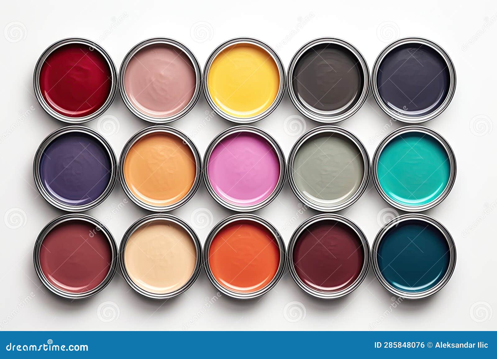 Many Opened Paint Containers Isolated on White Background. Top View ...