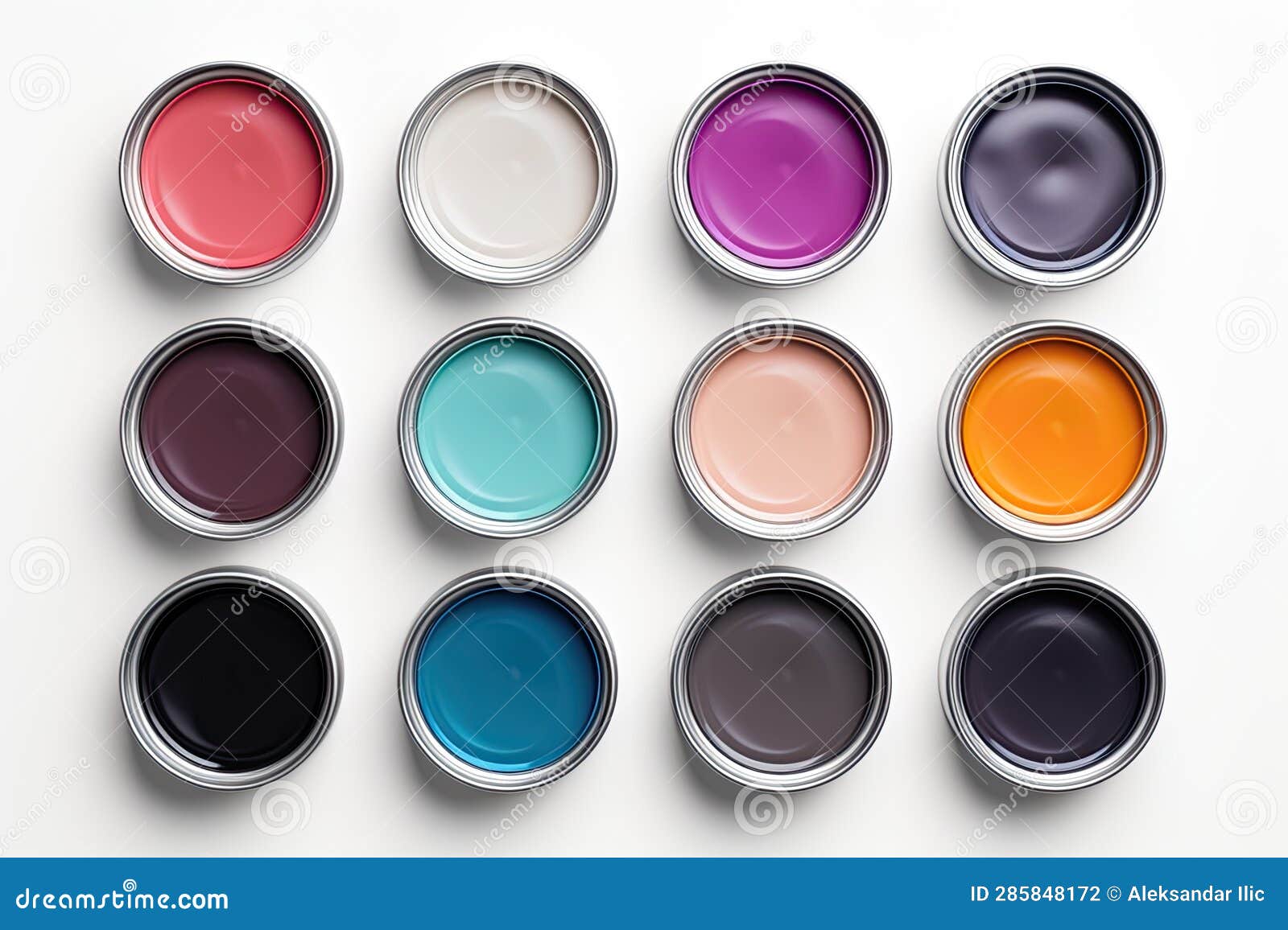 Many Opened Paint Containers Isolated on White Background. Top View ...